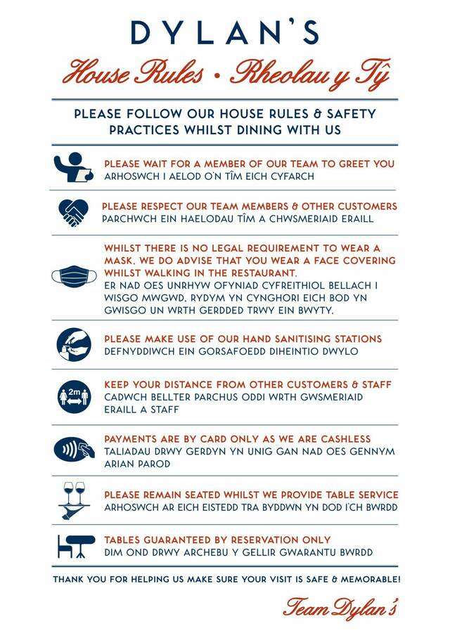 Dylan's Restaurant | COVID POLICY & HOUSE RULES