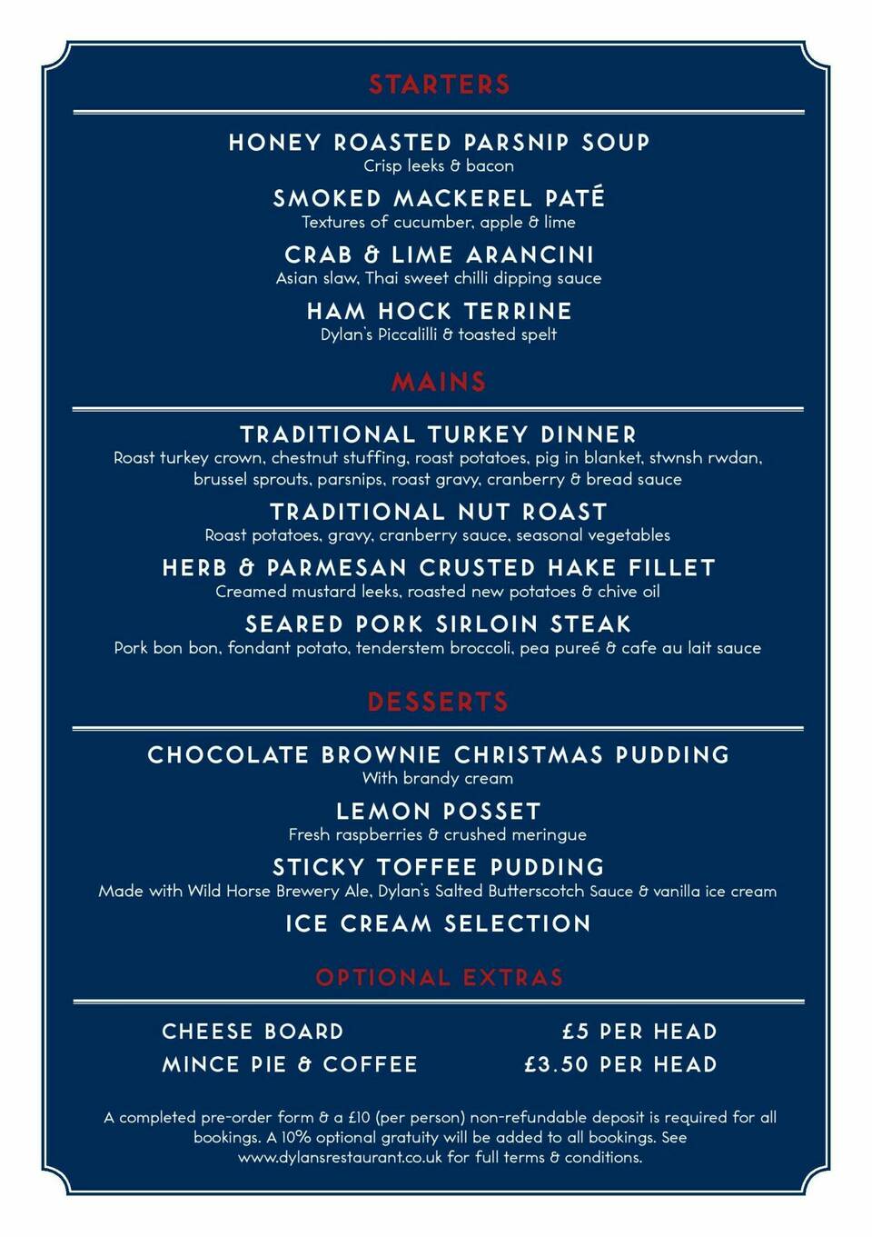 Dylan's Restaurant | Dylan's Christmas Menu 2022 - Book Now!